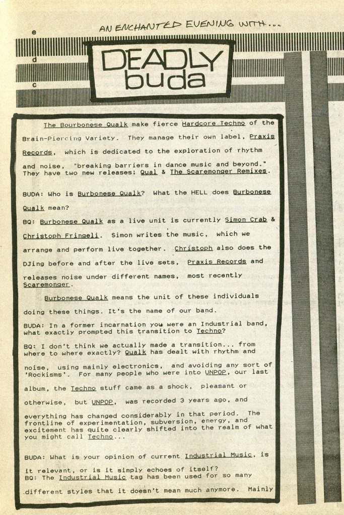 Bourbonese Qualk Interview by Deadly Buda in Massive Magazine 1993 - Praxis